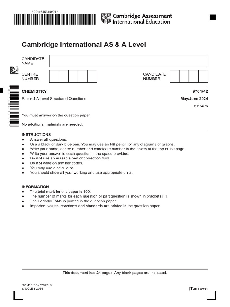 Cambridge International AS & A Level: Chemistry 9701/42 | PDF