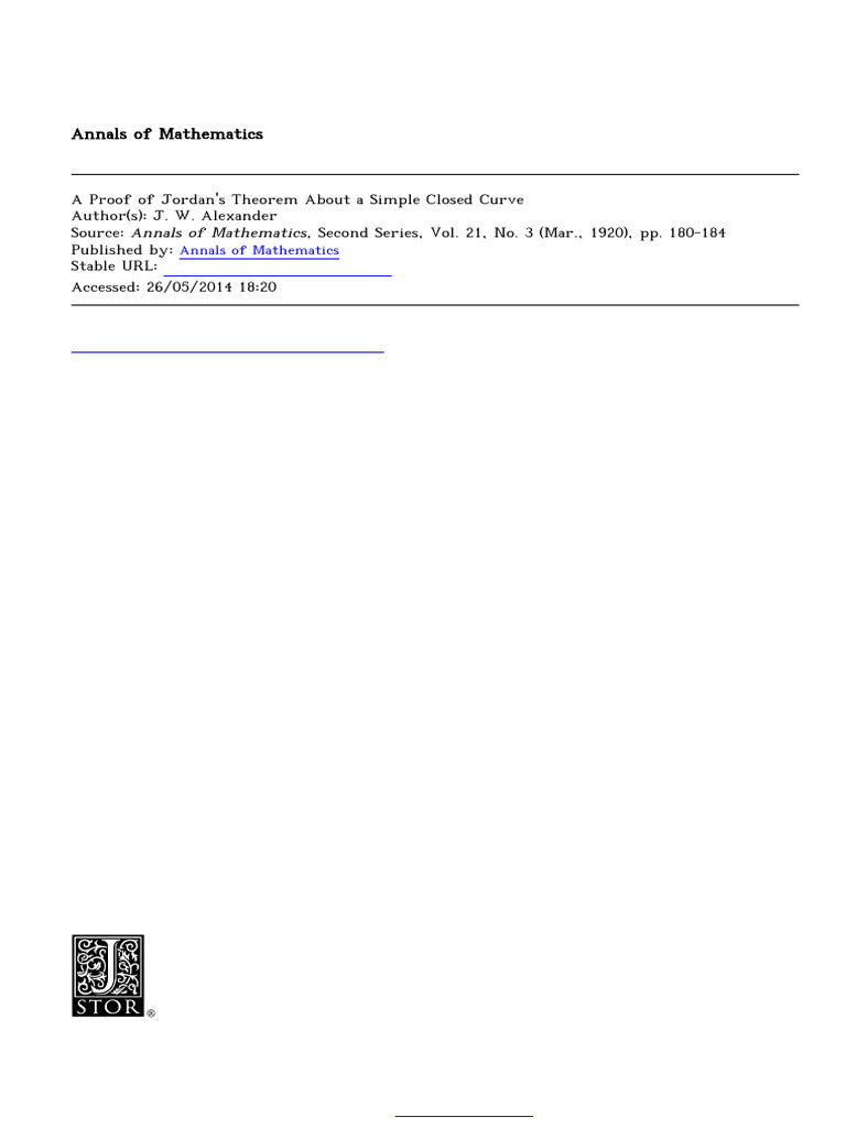 Alexander, J. W. (1920) - A Proof of Jordan's Theorem About A Simple ...