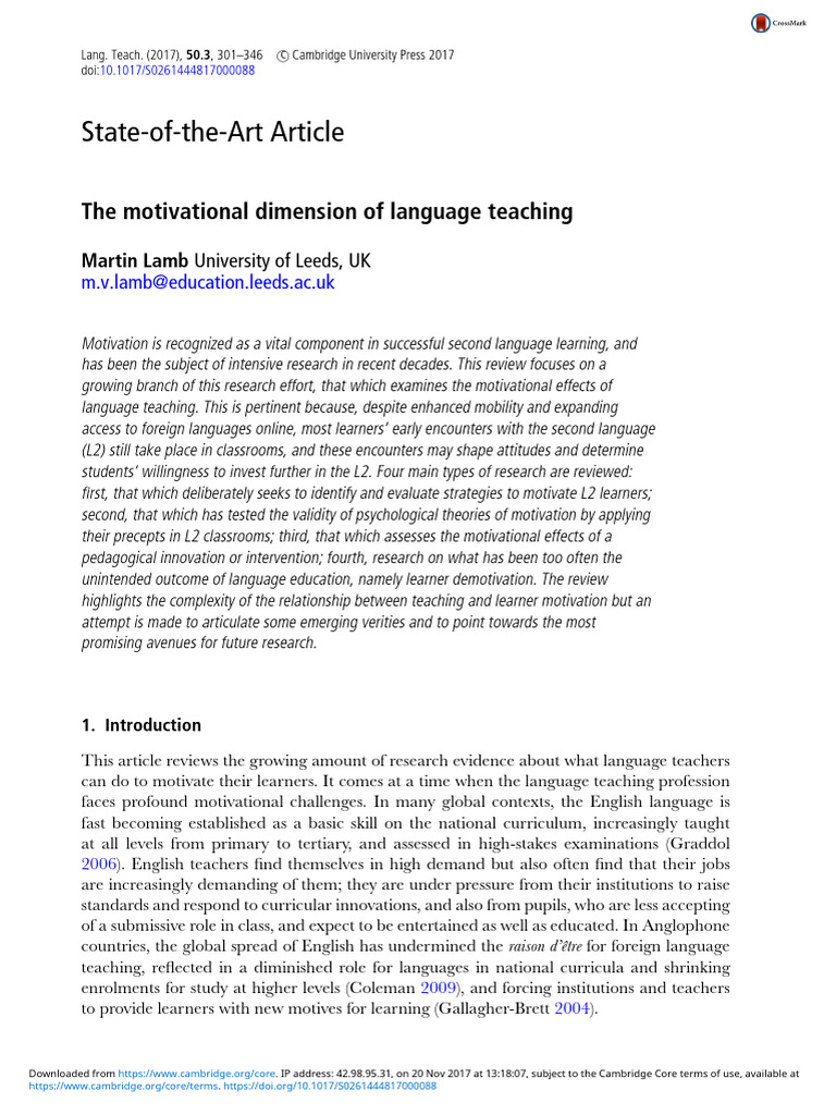 Motivational Dimension of Language Teaching - 2017 | PDF