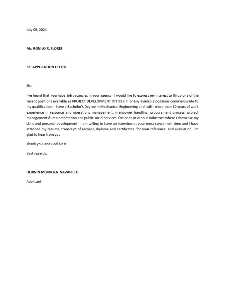Application Letter DSWD Car - Pdo Herwin Navarrete | PDF