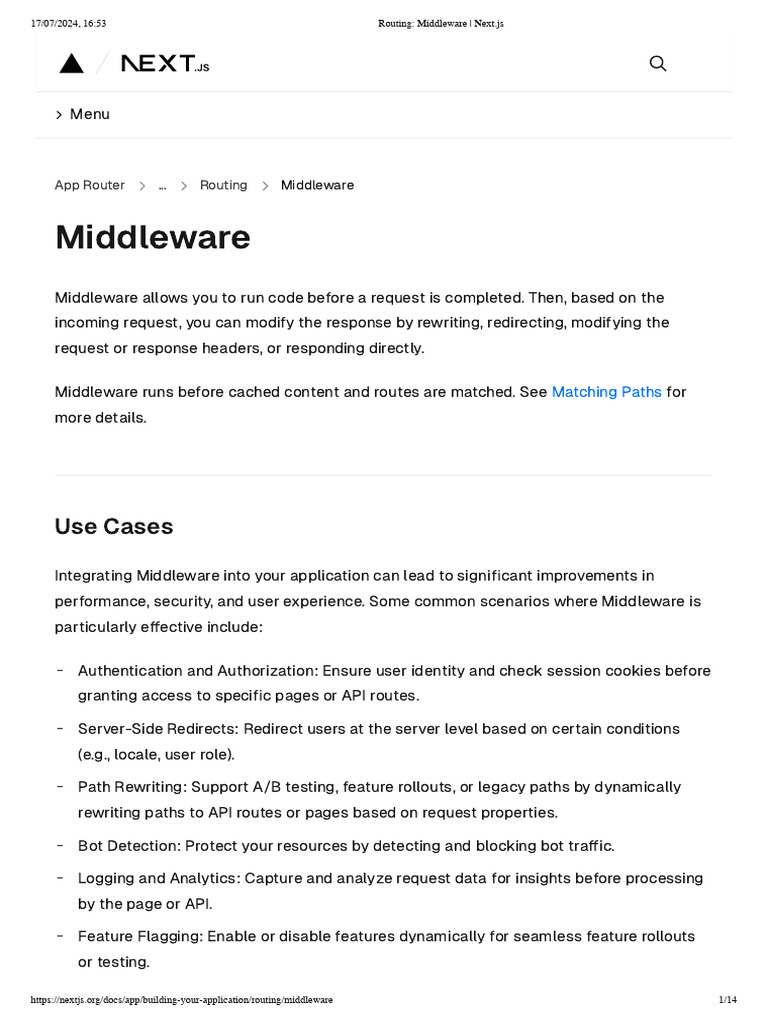 Routing - Middleware - Next - Js | PDF