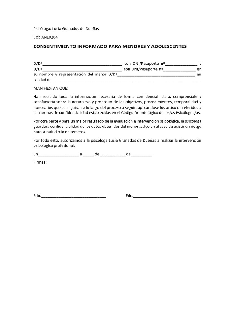 Consentimiento Menores | PDF | Ciencias sociales