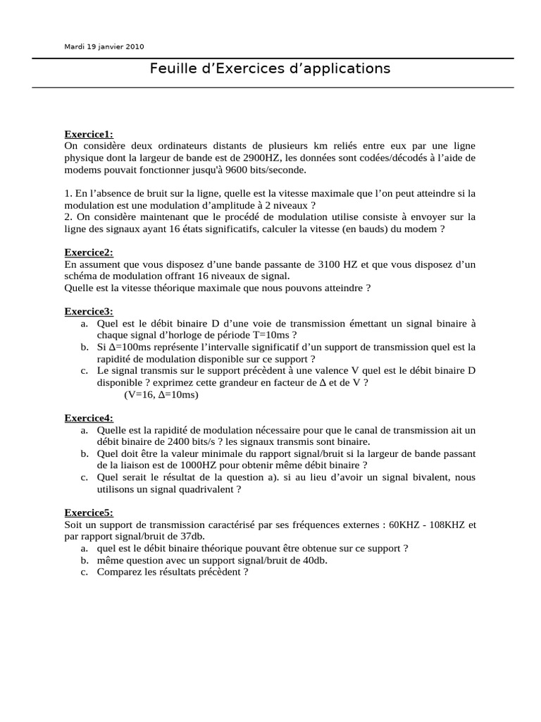 Feuille D'exercices D'applications: Exercice1 | PDF