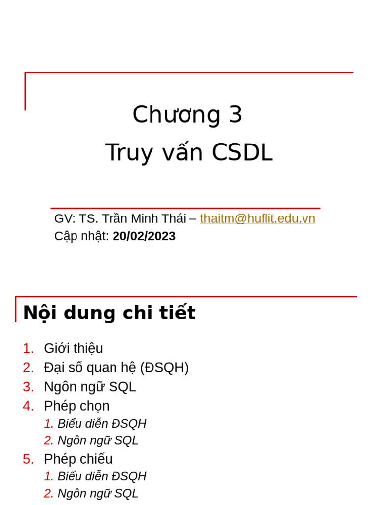 Chương 03 Truy Vấn CSDL - P1 | PDF