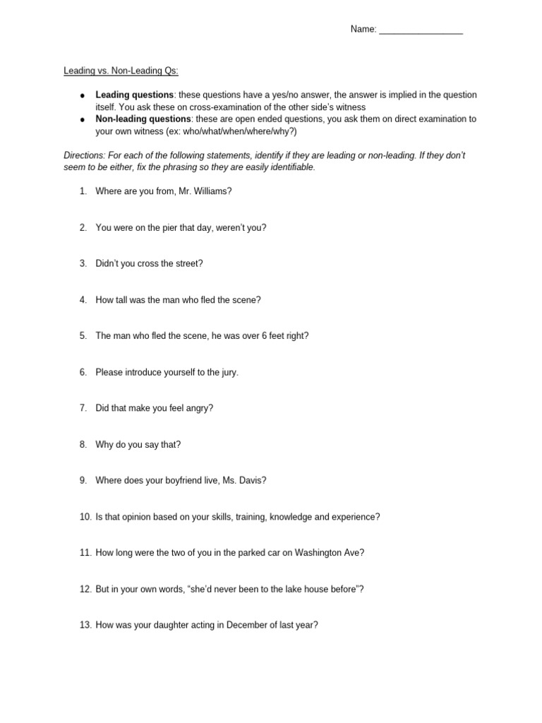 Leading vs. Non-Leading Qs Worksheet | PDF