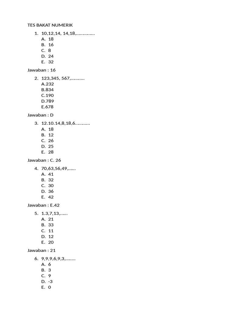 Tes Bakat Numerik | PDF
