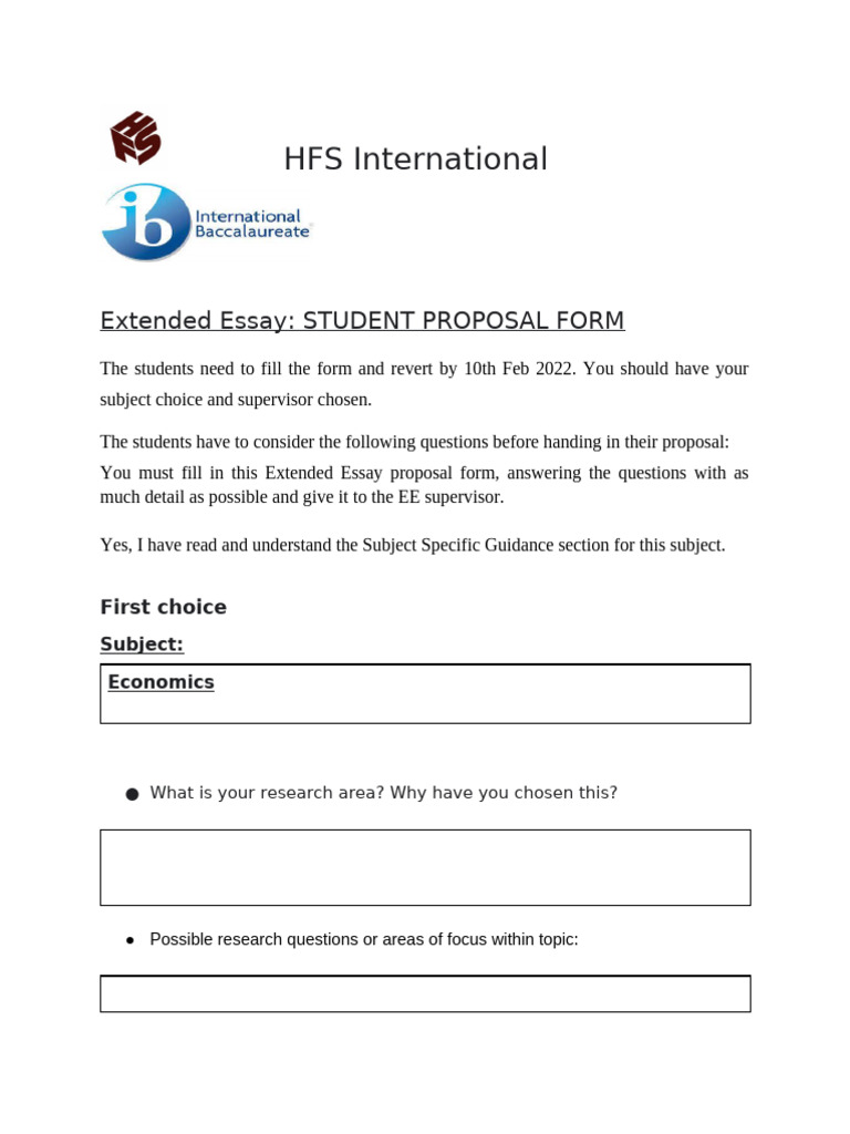 EXTENDED ESSAY PROPOSAL FORM IBDP Year 1 2022-23 | PDF