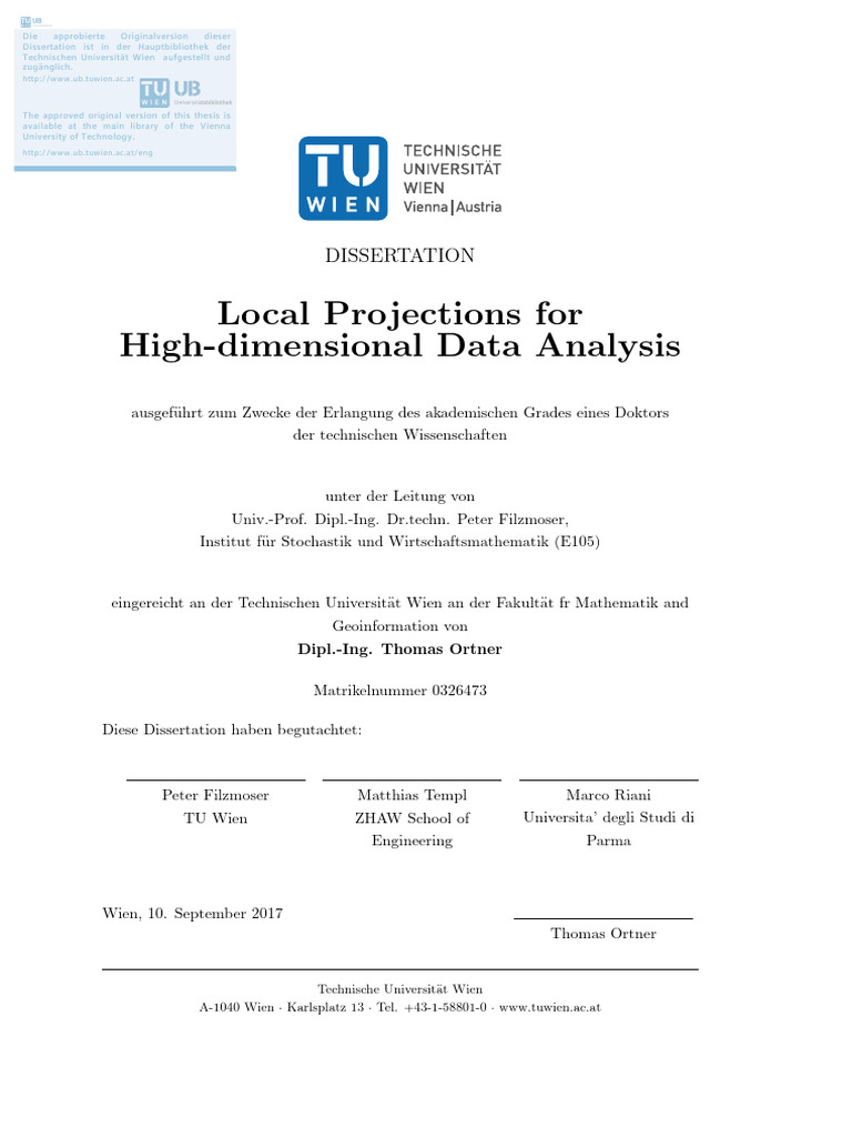 Ortner Thomas - 2017 - Local Projections For High-Dimensional Data Analysis | PDF