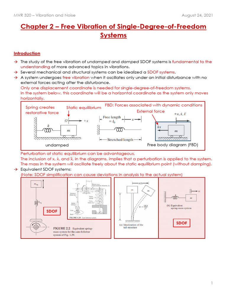 MVR 320 Chapter 2 - Free Vibration of SDOF | PDF