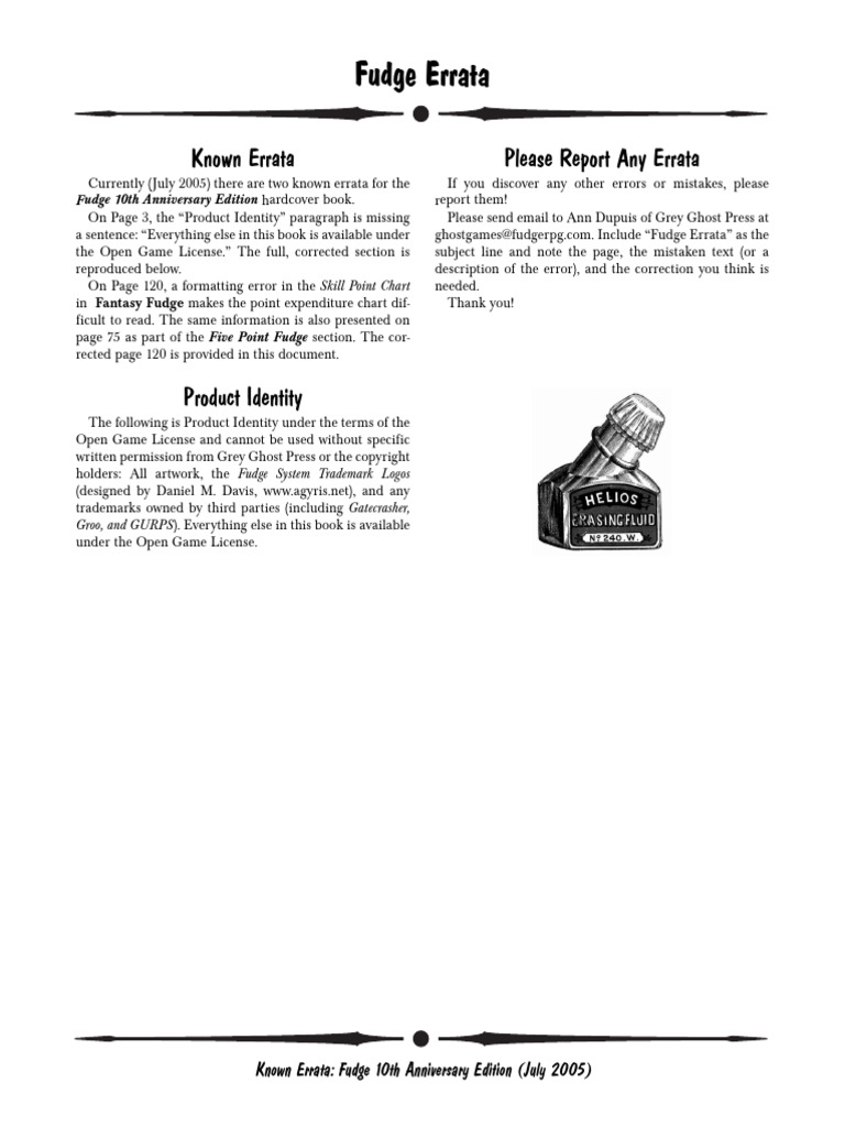 Fudge - 10th A Errata (2010) | PDF | Role Playing Games | Tabletop Games