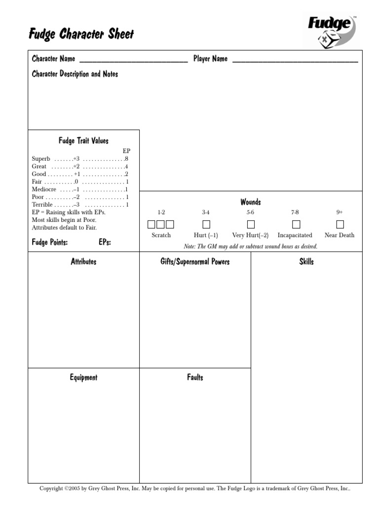 Fudge - Character Sheet (2010) | PDF