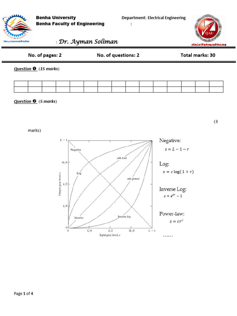2021 Digital Image Processing and Pattern Recognition - Midterm1 - With - Solution2 | PDF