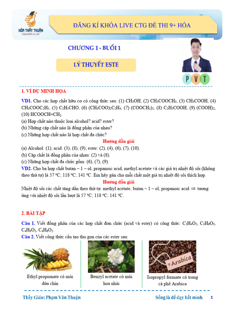 Chương 1 - Bu I 1 - BTRL Ester (Đáp Án) | PDF