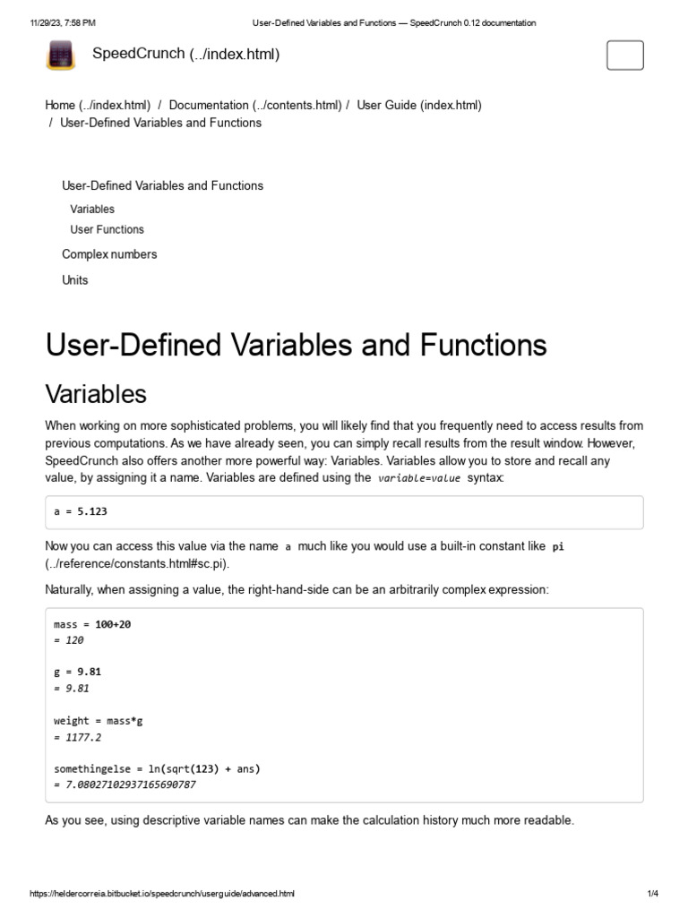 3 User-Defined Variables and Functions - SpeedCrunch 0.12 Documentation | PDF
