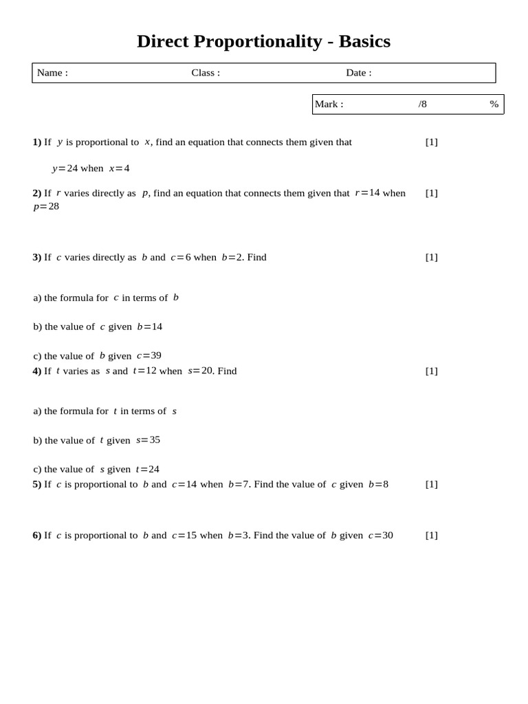 Direct Proportionality - Basics - 1 | PDF