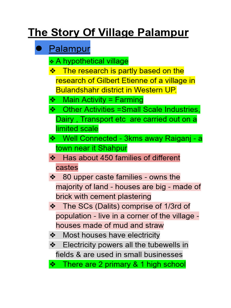 The Story of Village of Palampur Class 9 | PDF | Agriculture | Green ...
