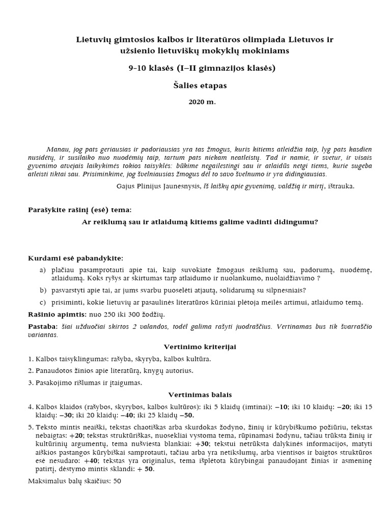 Litlo 2020. Salies. 9 10 I II Rasinys | PDF