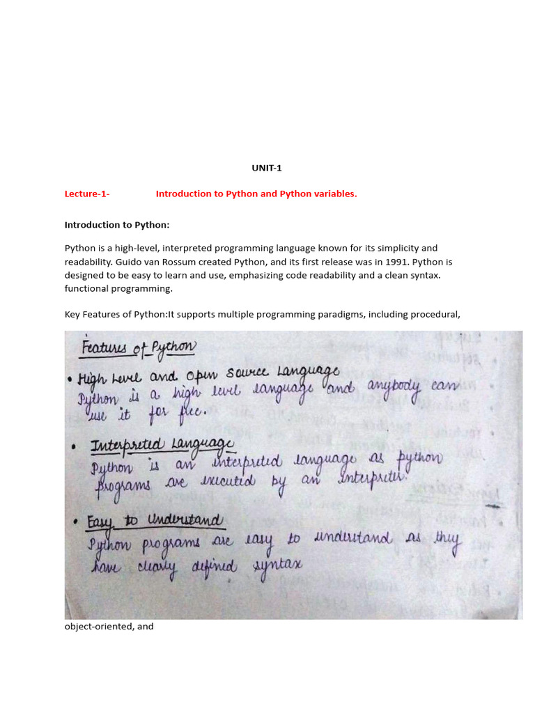 Python Unit 1 Pdf