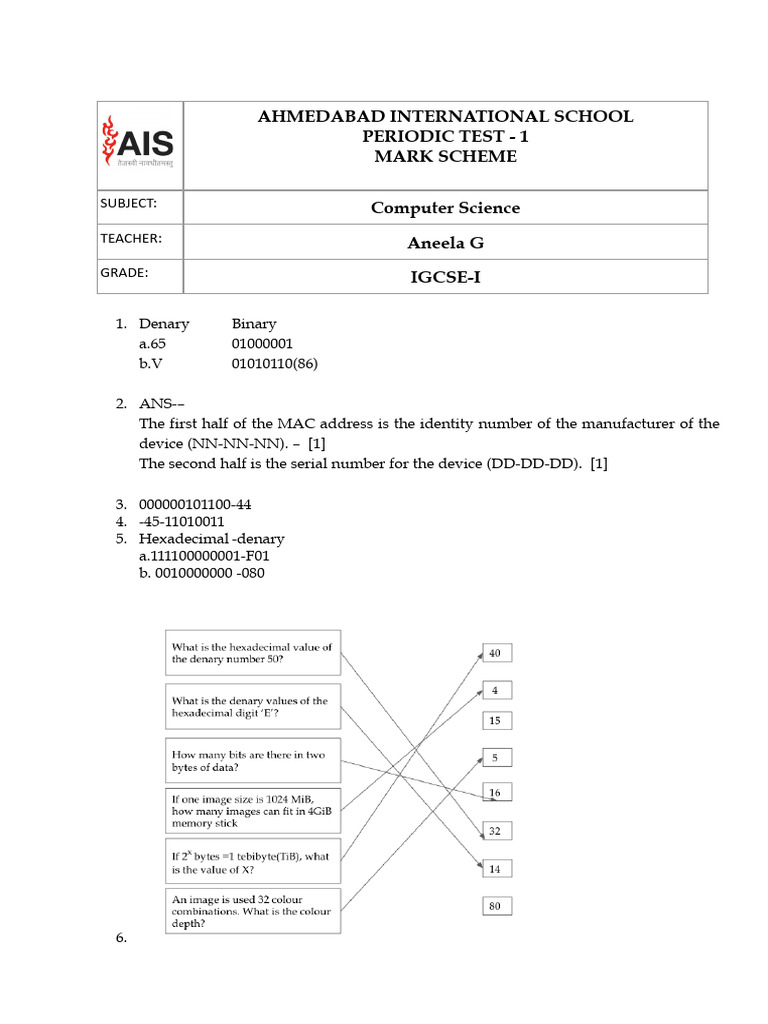 AIS - 2024-25 - IGCSE-I - PT-1 - Computer Science-MS | PDF