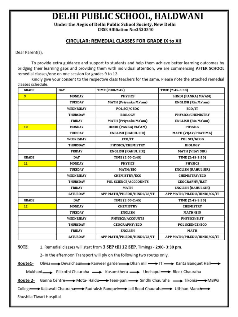 Remedial Classes For 9 To 12 | PDF