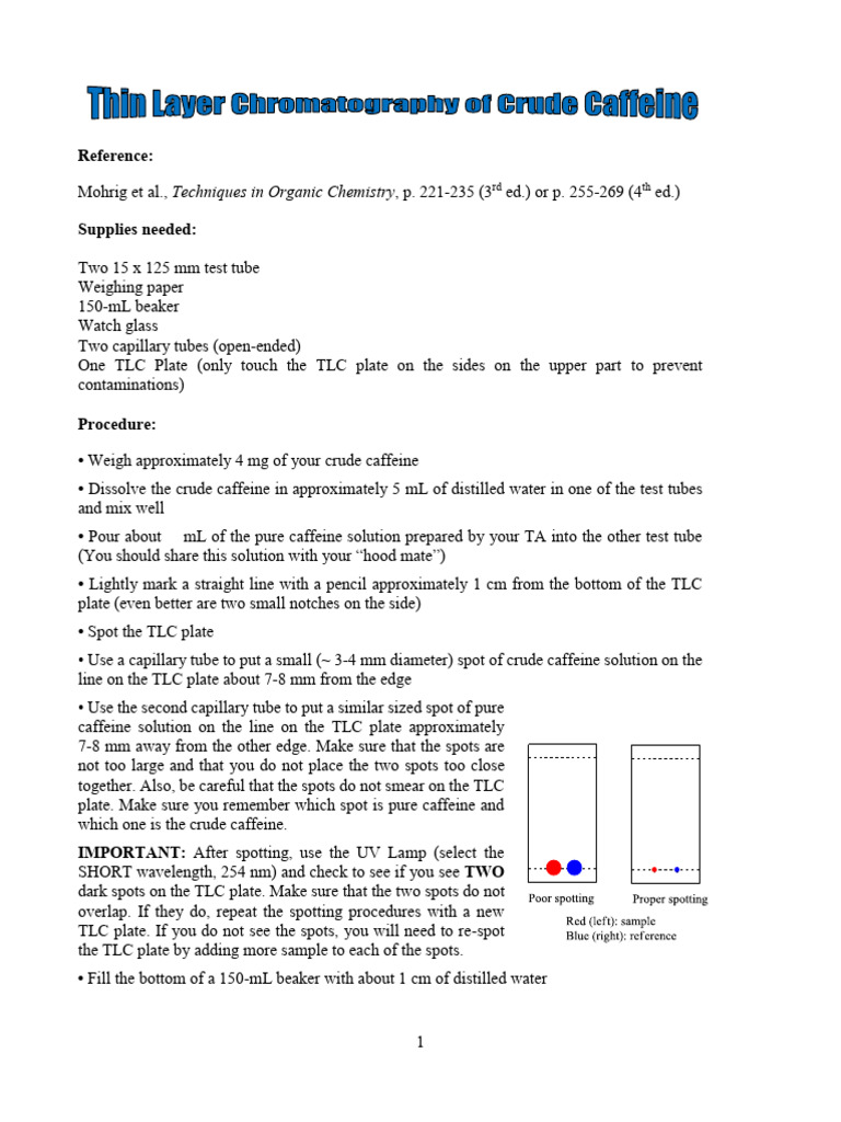TLC of Caffeine Procedure Handout - Spring 2016 | PDF