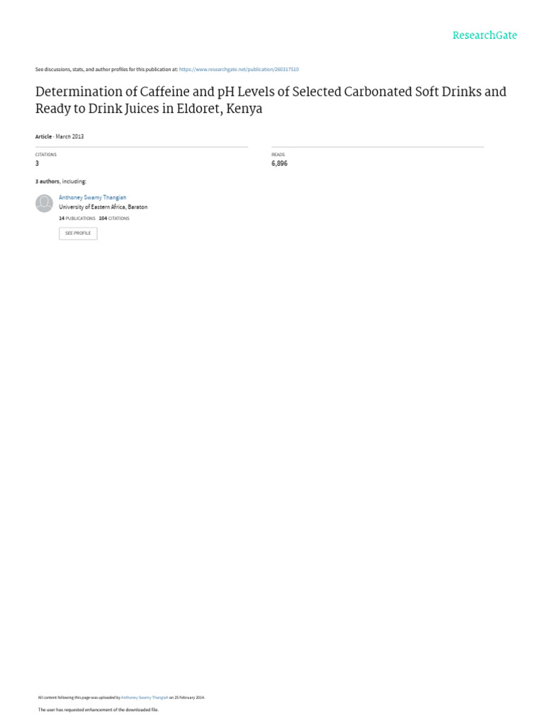 Determination Of Caffeine And Ph Levels Of Selected Carbonated Soft Drinks And Ready To Drink