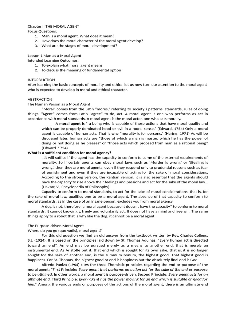 Chapter II THE MORAL AGENT | PDF