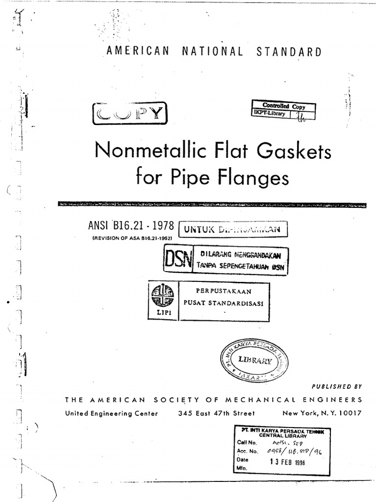 ANSI B16.21-1978 Nonmetallic Flat Gaskets For Pipe Flanges | PDF