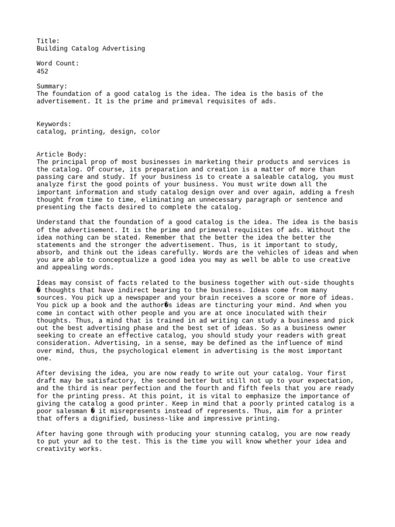 Building Catalog Advertising | PDF