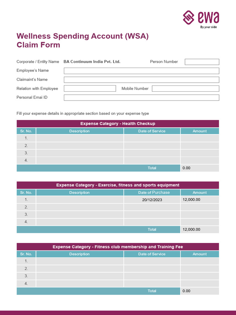 EWA - Claim Form WSA BA Final-Deepak | PDF