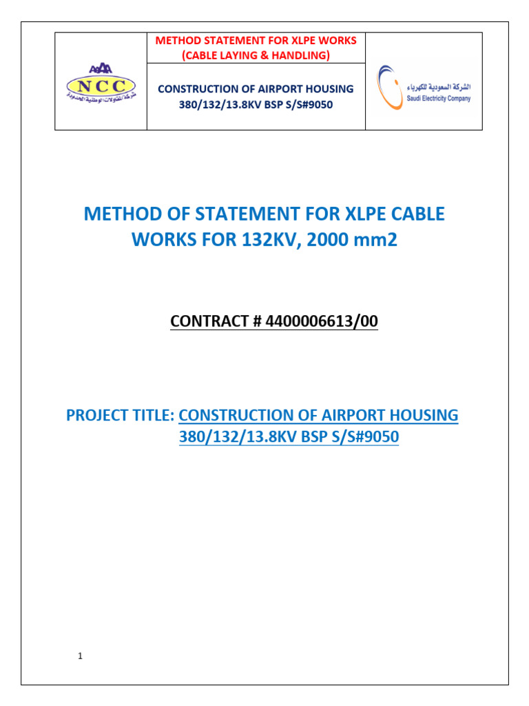 Cable Pulling - Method Statement for Xlpe Works.pdf | PDF