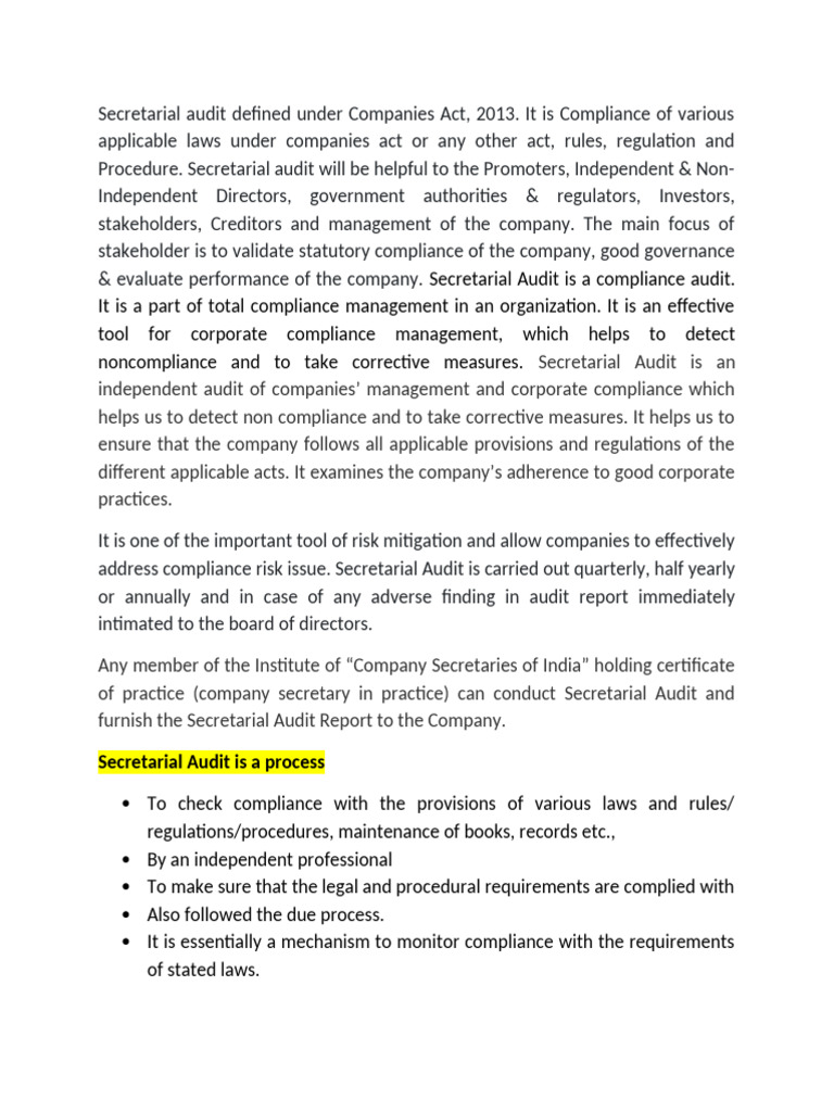 Secretarial Audit | PDF