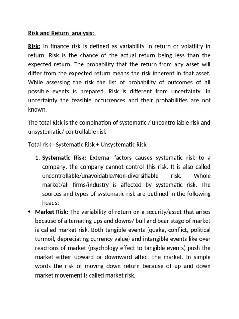 Risk and Return Analysis | PDF