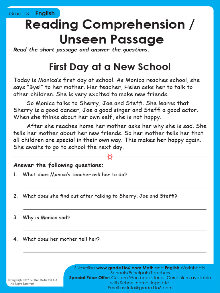 Comprehension Passage_ First day at New school | PDF