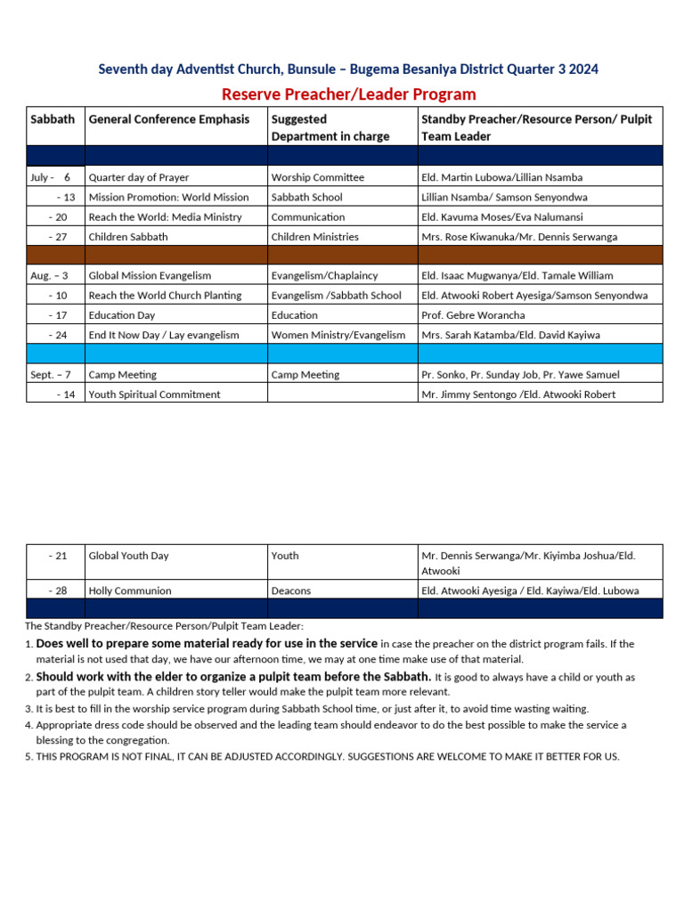 Reserve Preaching Program2 - SDA Church, Bunsule | PDF | Seventh Day ...