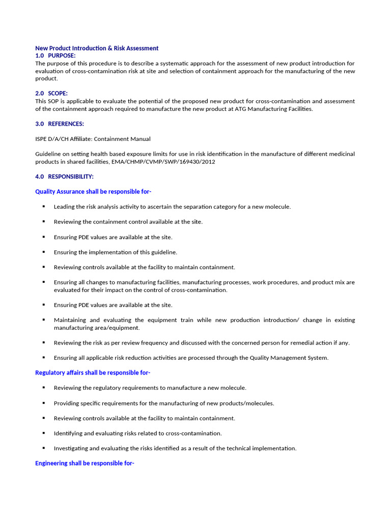 New Product Introduction and Risk Assessment SOP | PDF