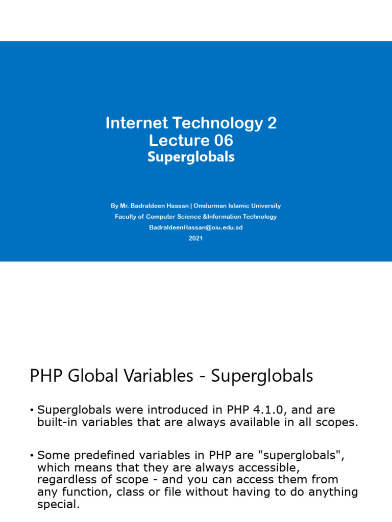 Internet Technology 2: Superglobals | PDF