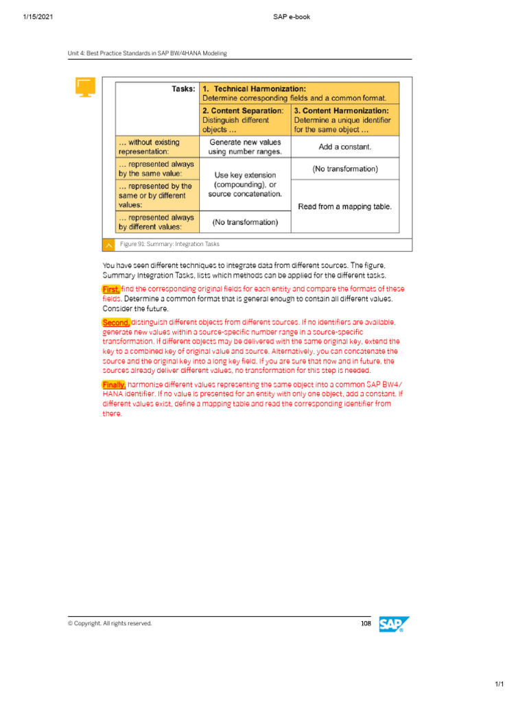Unit 4: Best Practice Standards in SAP BW/4HANA Modeling: Figure 91: Summary: Integration Tasks ...