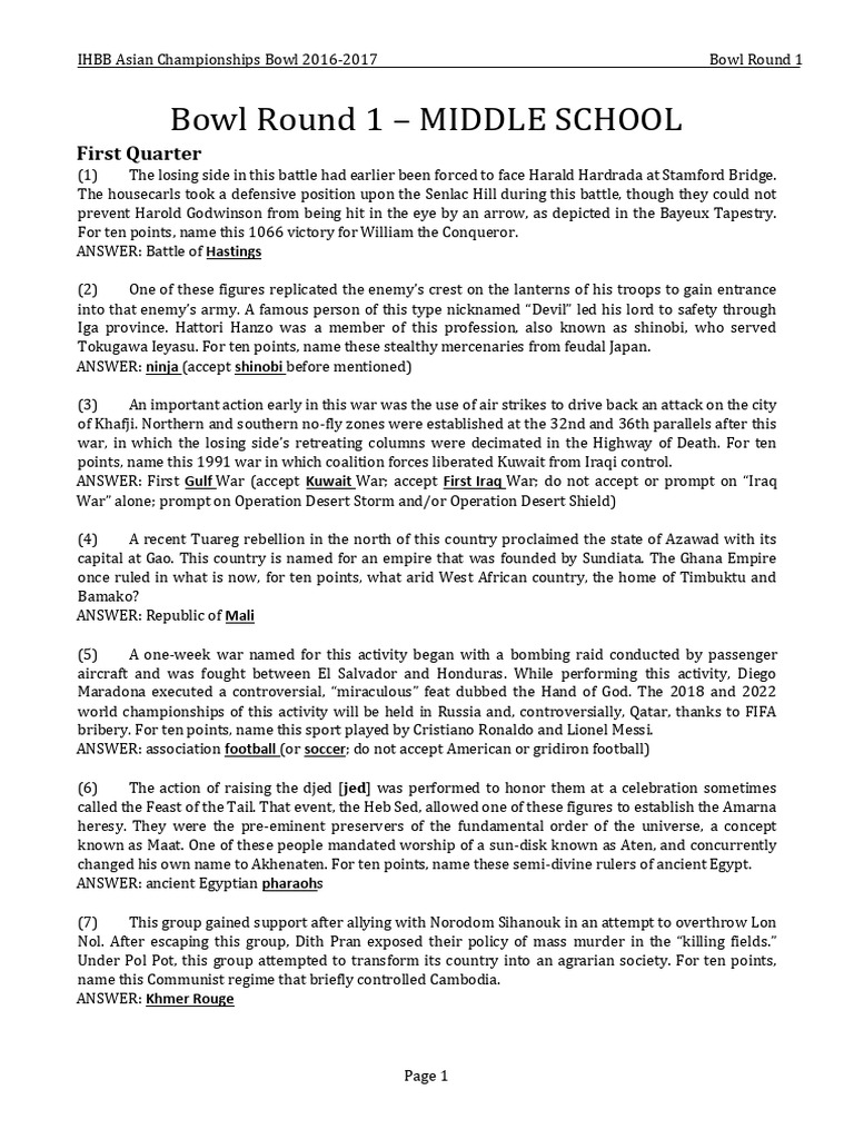 2016 2017 IHBB Asia Bowl Round 1 Middle School | PDF | Nicholas Ii Of ...