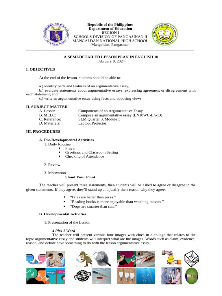Module 1 Semi-Detailed Lesson Plan | PDF