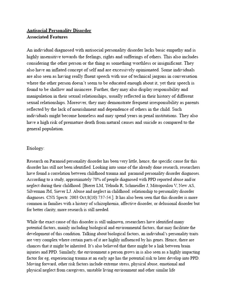 Antisocial Personality Disorder | PDF | Personality Disorder | Self ...