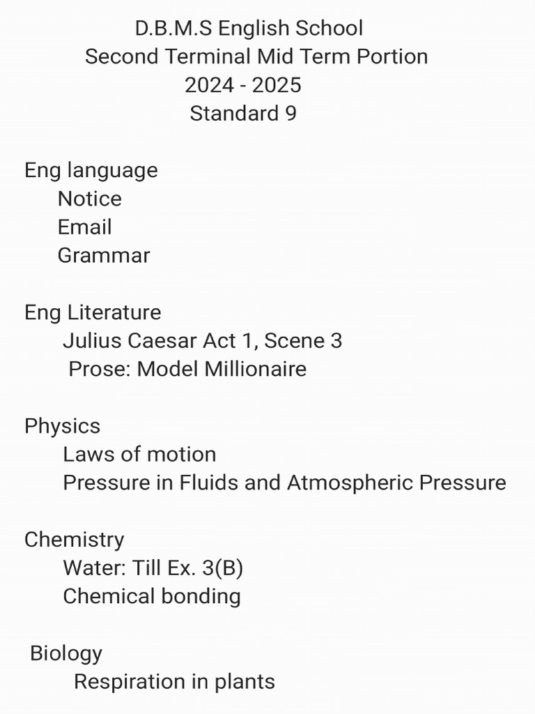 Revised std9 Mid Term Portion | PDF