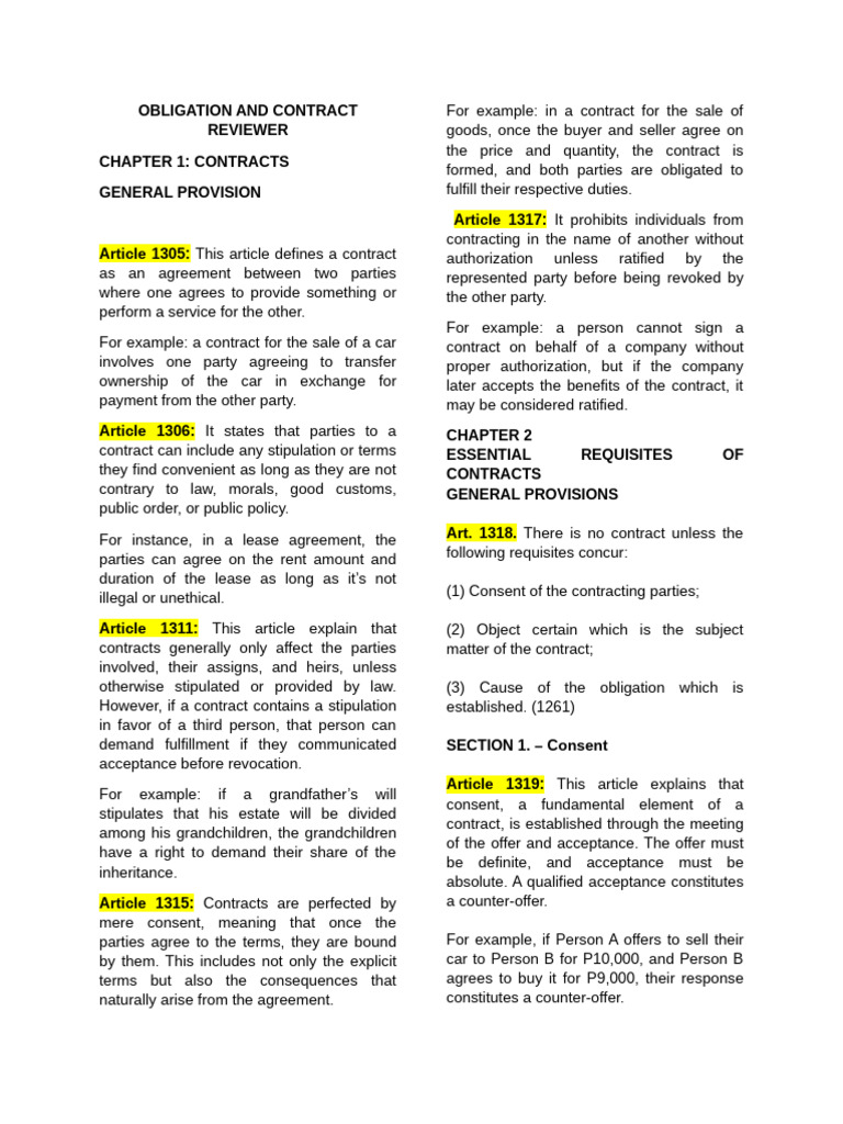 OBLIGATION AND CONTRACT REVIEWER | PDF