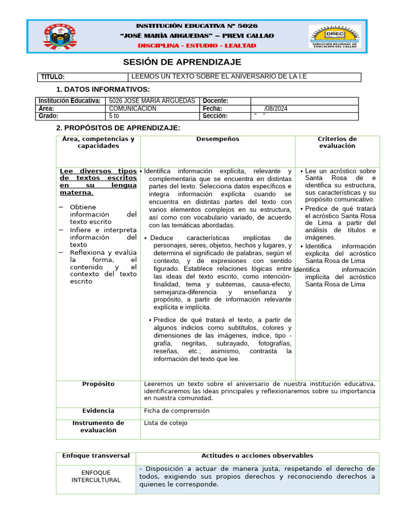 24.ses-Leemos Un Texto Sobre El Aniversario de La I.E | PDF