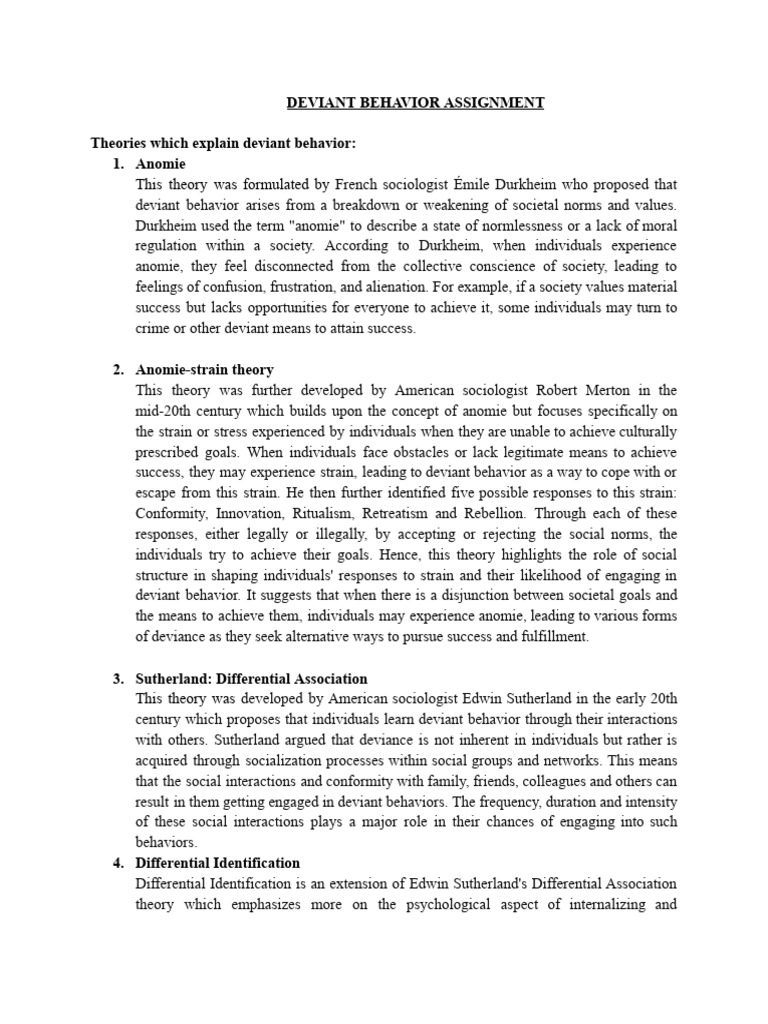 Theories of Deviant Behavior | PDF | Deviance (Sociology) | Social Psychology