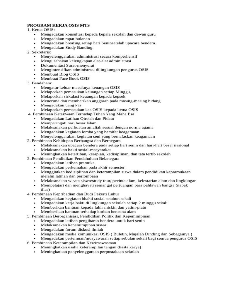 Program Kerja Osis MTS | PDF