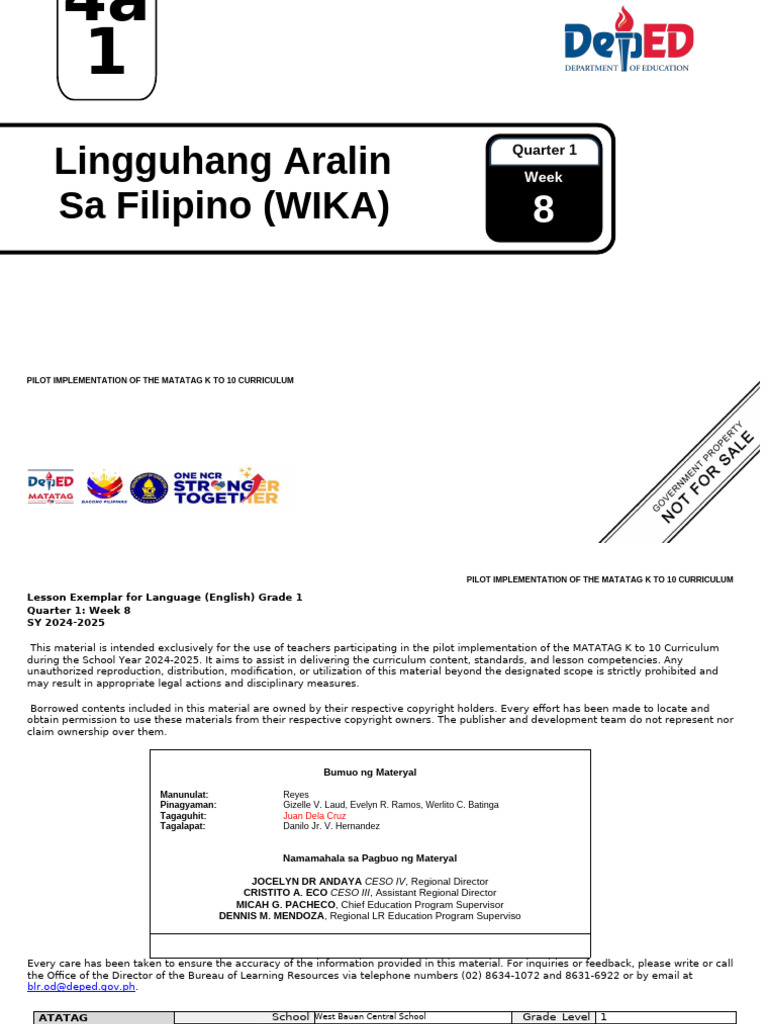 Lesson Exemplar Gr.1 W8 | PDF