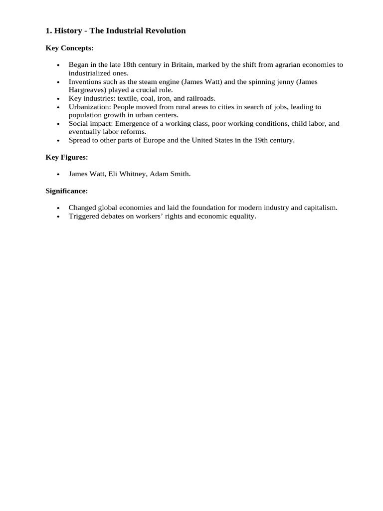 History - The Industrial Revolution: Key Concepts | PDF