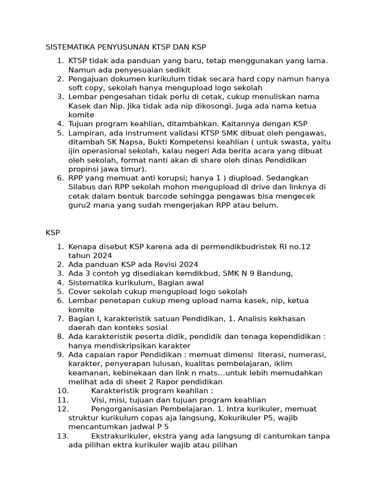 Catatan SISTEMATIKA PENYUSUNAN KTSP DAN KSP | PDF