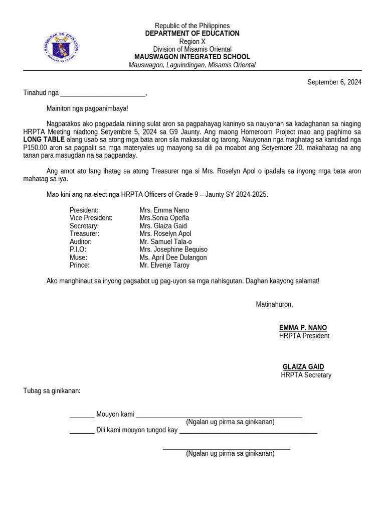 HRPTA Letter For PROJECT | PDF